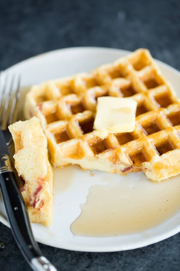 Brown Sugar Bacon Buttermilk Waffles - Brown Eyed Baker