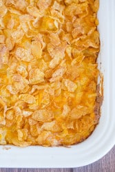 Cheesy Potato Casserole with Corn Flake Topping - Brown Eyed Baker