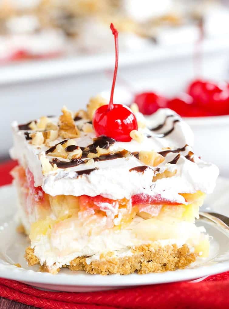 No Bake Banana Split Dessert - Brown Eyed Baker