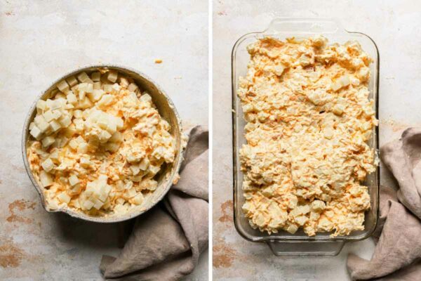 Cheesy Potato Casserole with Corn Flake Topping - Brown Eyed Baker