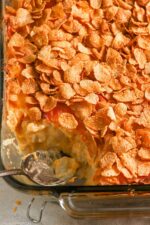 Cheesy Potato Casserole with Corn Flake Topping - Brown Eyed Baker